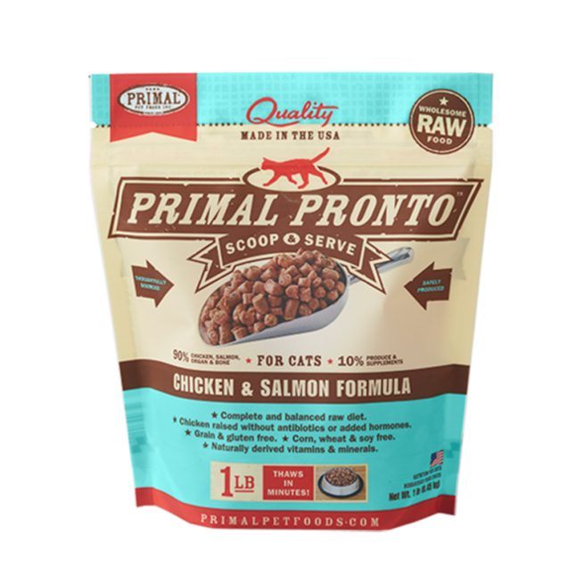 Primal Raw Frozen Feline Chicken & Salmon Pronto Formula 1 lb, All for ...